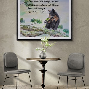 Love Bears All Things Print, I Corinthians 13 Print, Inspirational Art ...