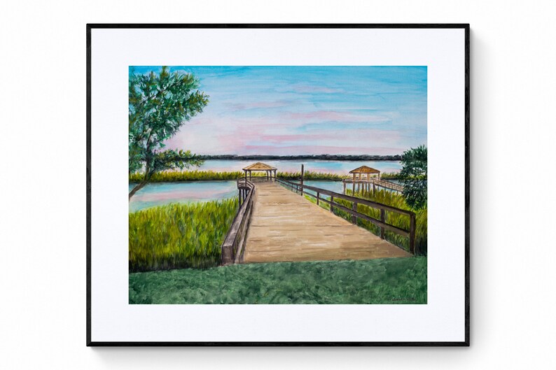 Savannah Marsh Dock Print: Coastal Landscape Watercolor Painting - Etsy