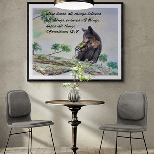 Love Bears All Things Print, I Corinthians 13 Print, Inspirational Art ...