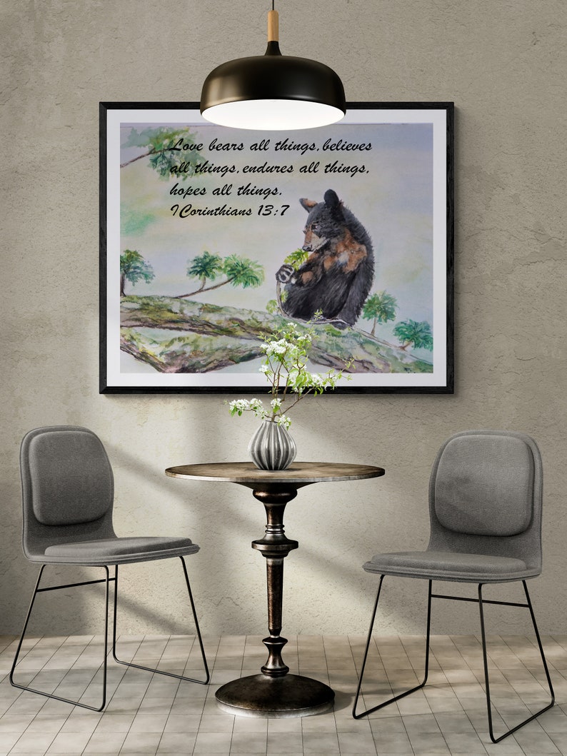 Love Bears All Things Print, I Corinthians 13 Print, Inspirational Art ...
