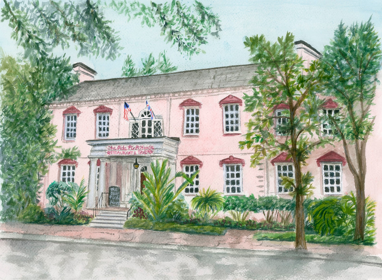 Savannah Georgia Art Print, the Olde Pink House Print, Savannah Wall ...