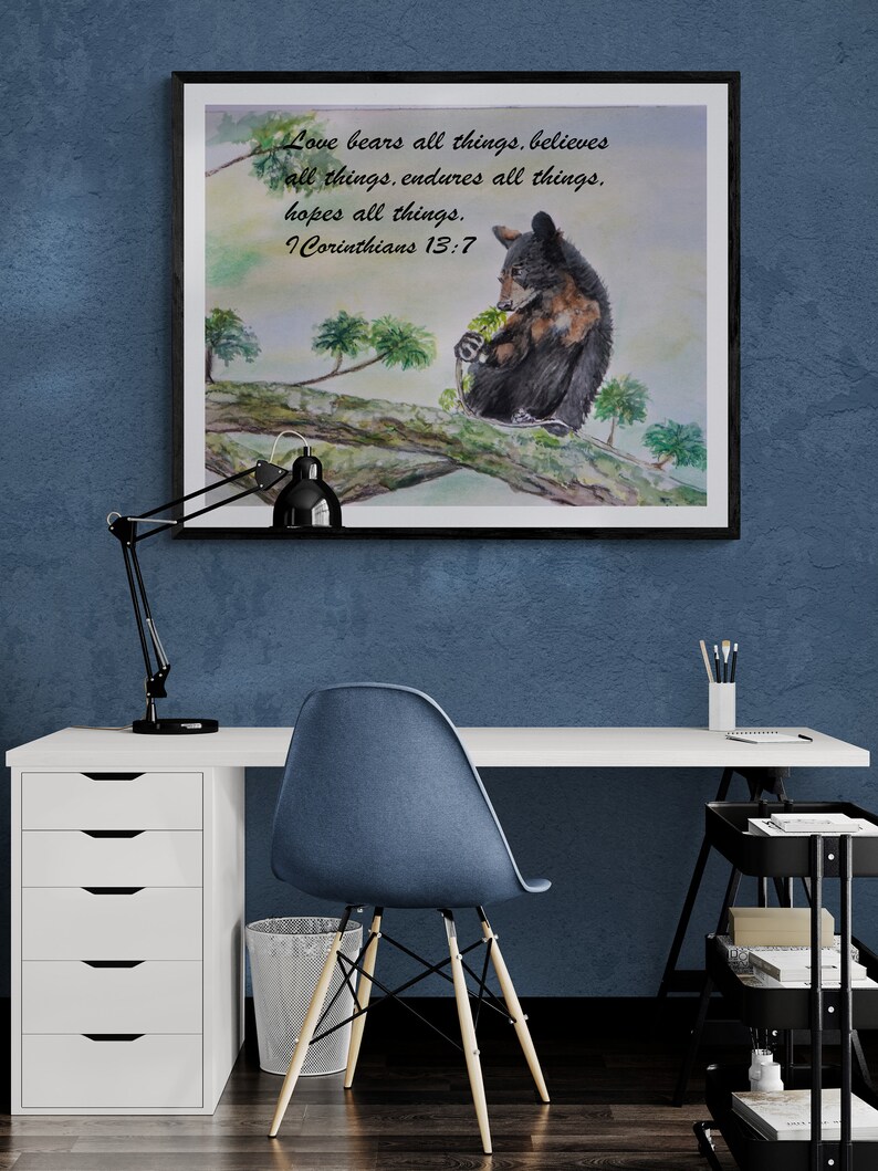 Love Bears All Things Print, I Corinthians 13 Print, Inspirational Art ...