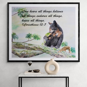 Love Bears All Things Print, I Corinthians 13 Print, Inspirational Art ...