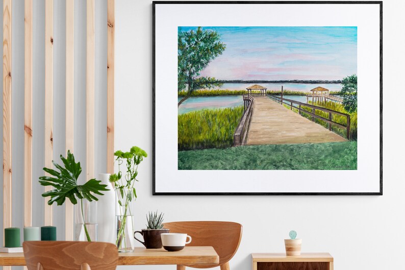 Savannah Marsh Dock Print: Coastal Landscape Watercolor Painting - Etsy