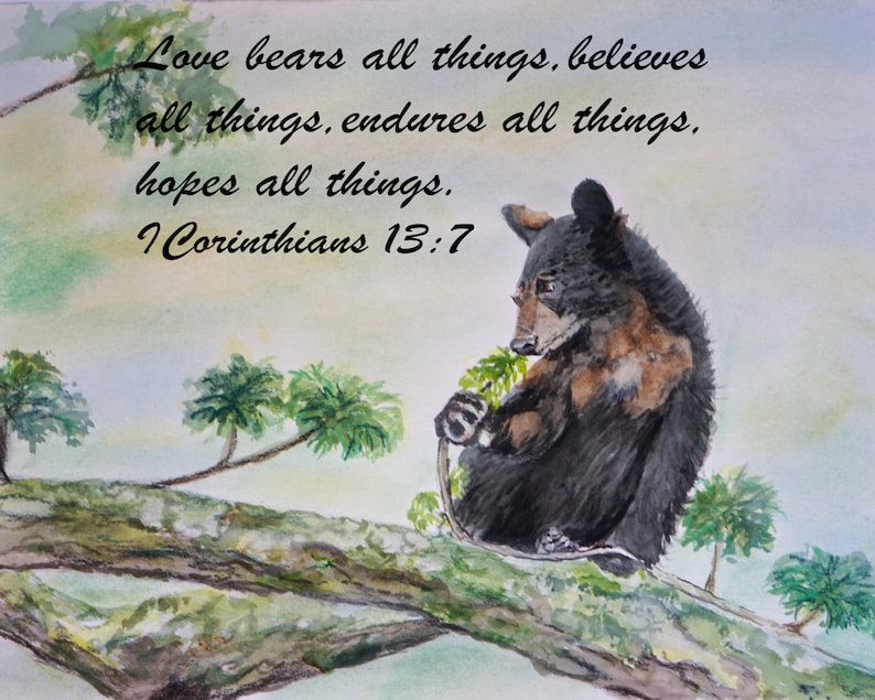 Love Bears All Things Print, I Corinthians 13 Print, Inspirational Art ...