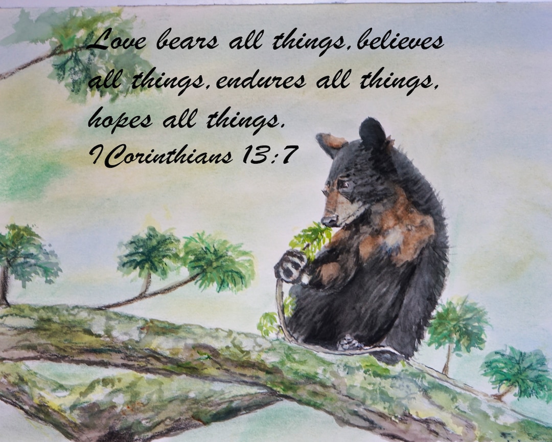 Love Bears All Things Print, I Corinthians 13 Print, Inspirational Art ...