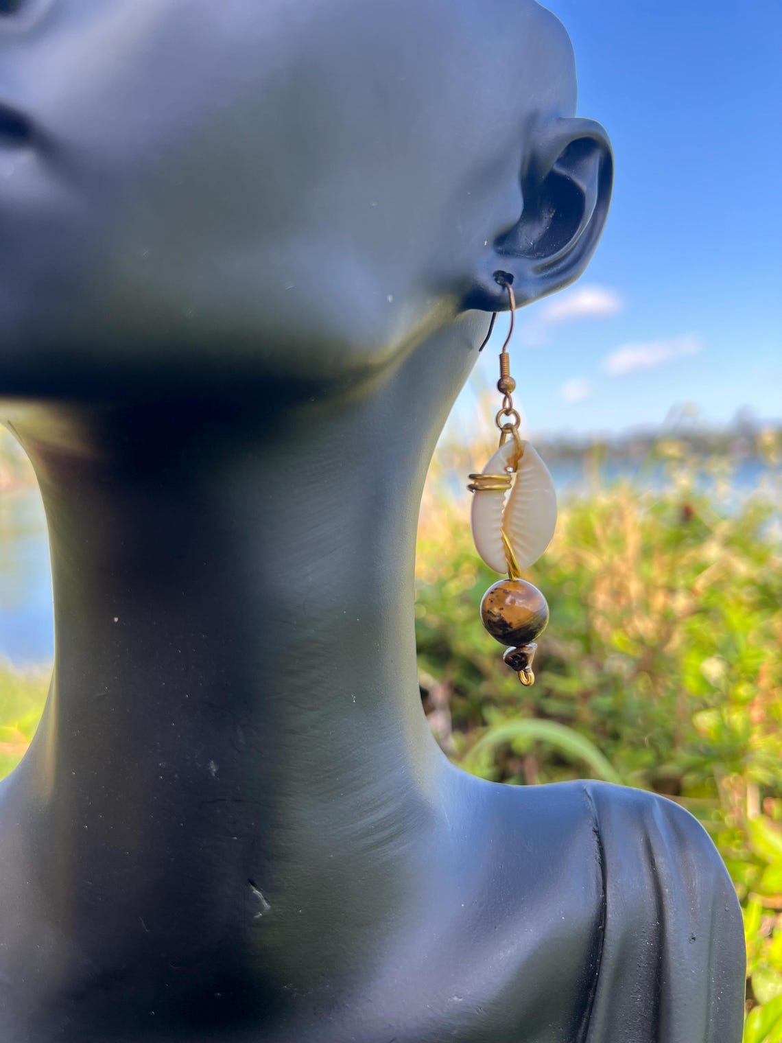 Cowrie, Tigers Eye Crystal Handmade Earrings. - Etsy