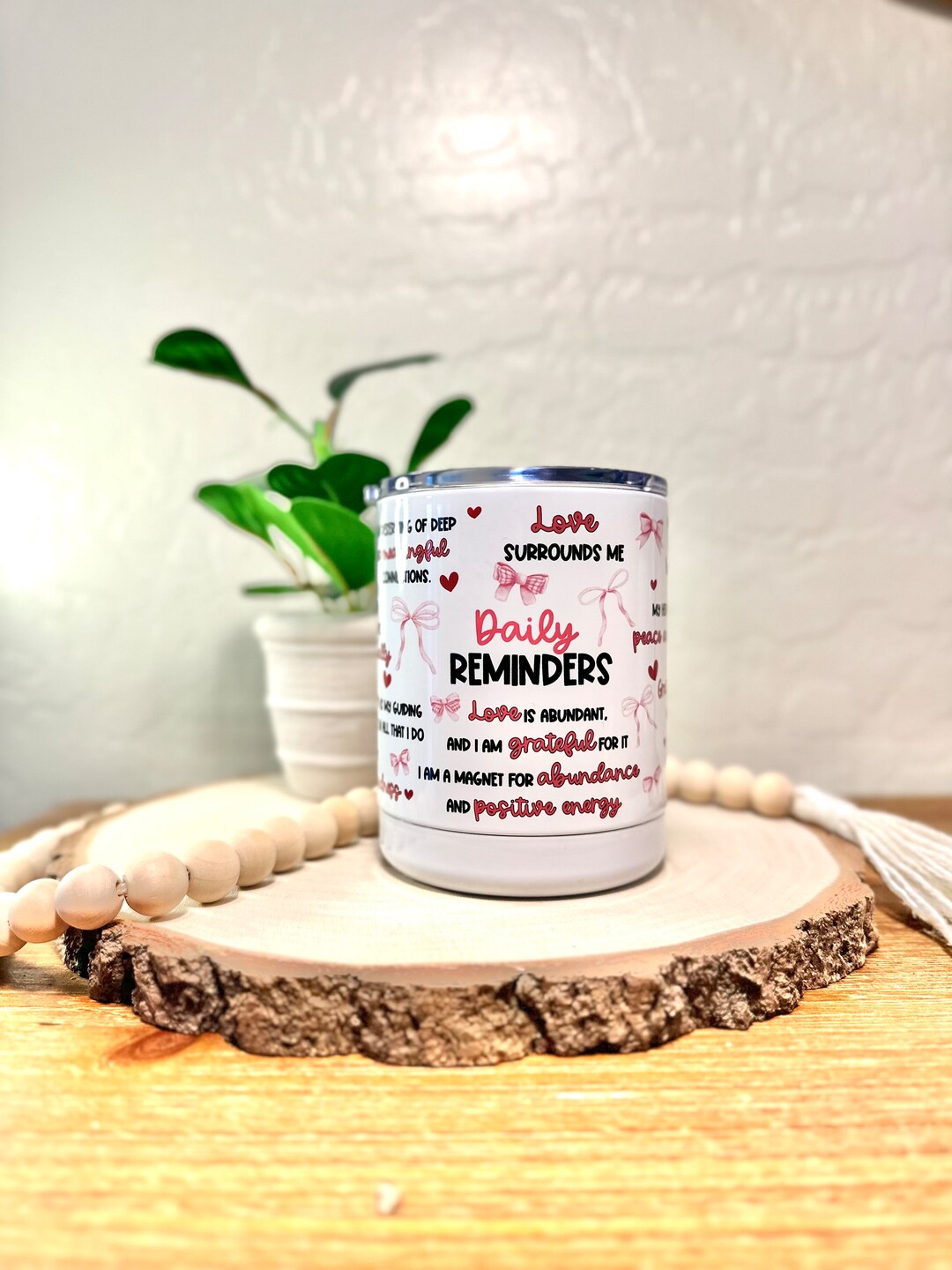 Custom Daily Reminders Travel Mug Mental Health Tumbler Coquette Pink ...