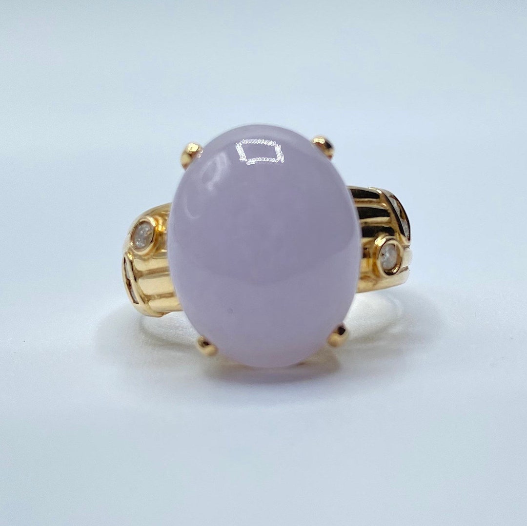 Vintage Light Lavender Jade Ring | Diamond Accent | 14K Yellow Gold - Etsy