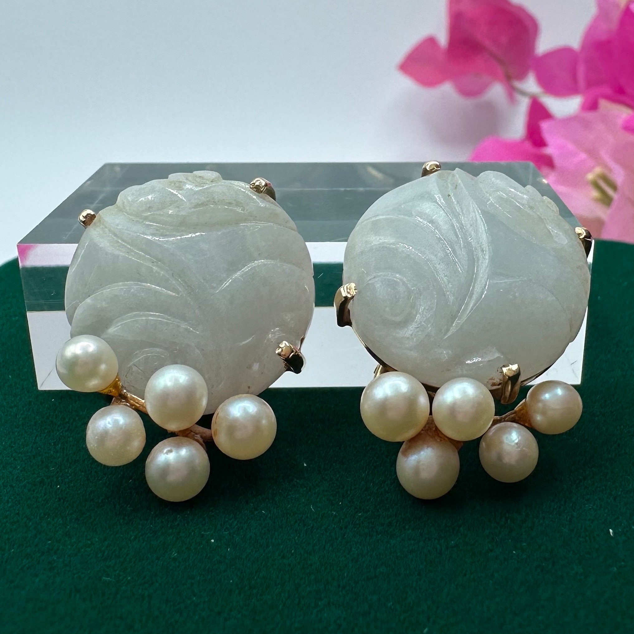 Ming's Jewelry White Jade Earrings | Clip-on Earrings | 14K Gold ...