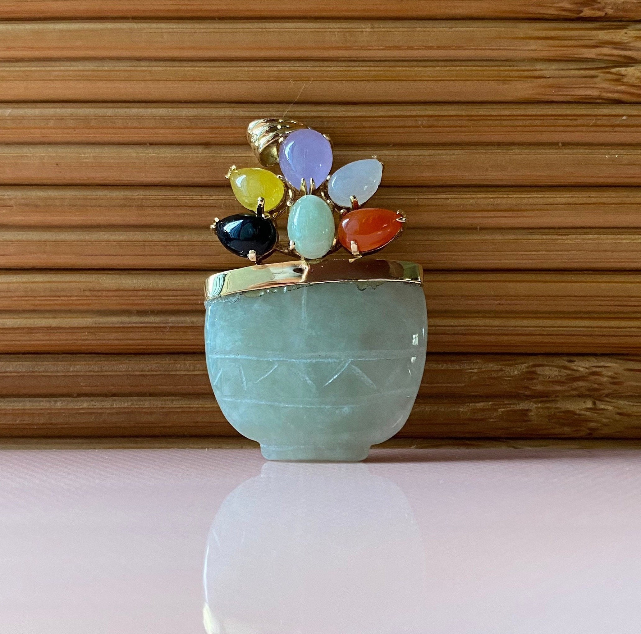 Vintage 14K Jade Basket of Flower in Multiple Colors of Jade - Etsy