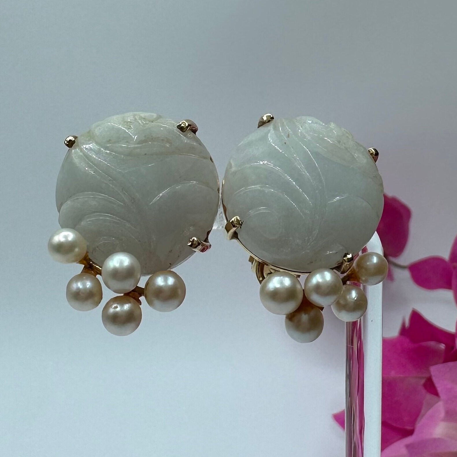 Ming's Jewelry White Jade Earrings | Clip-on Earrings | 14K Gold ...