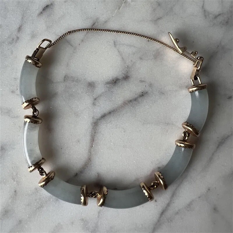 Ming Jewelry Hawaii 14k Gold Bracelet White Jade Bracelet Chain Linked ...