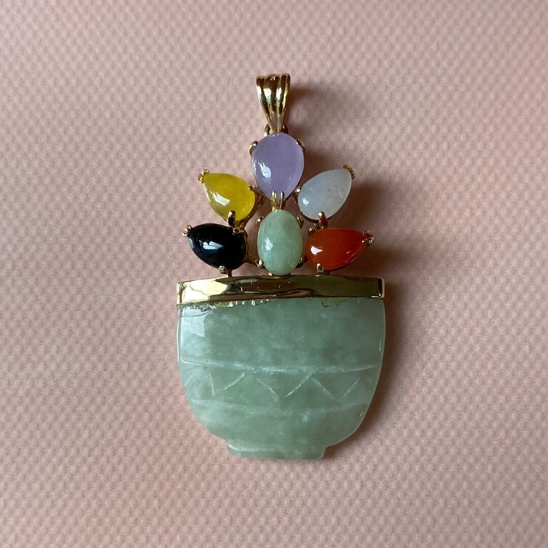 Vintage 14K Jade Basket of Flower in Multiple Colors of Jade - Etsy