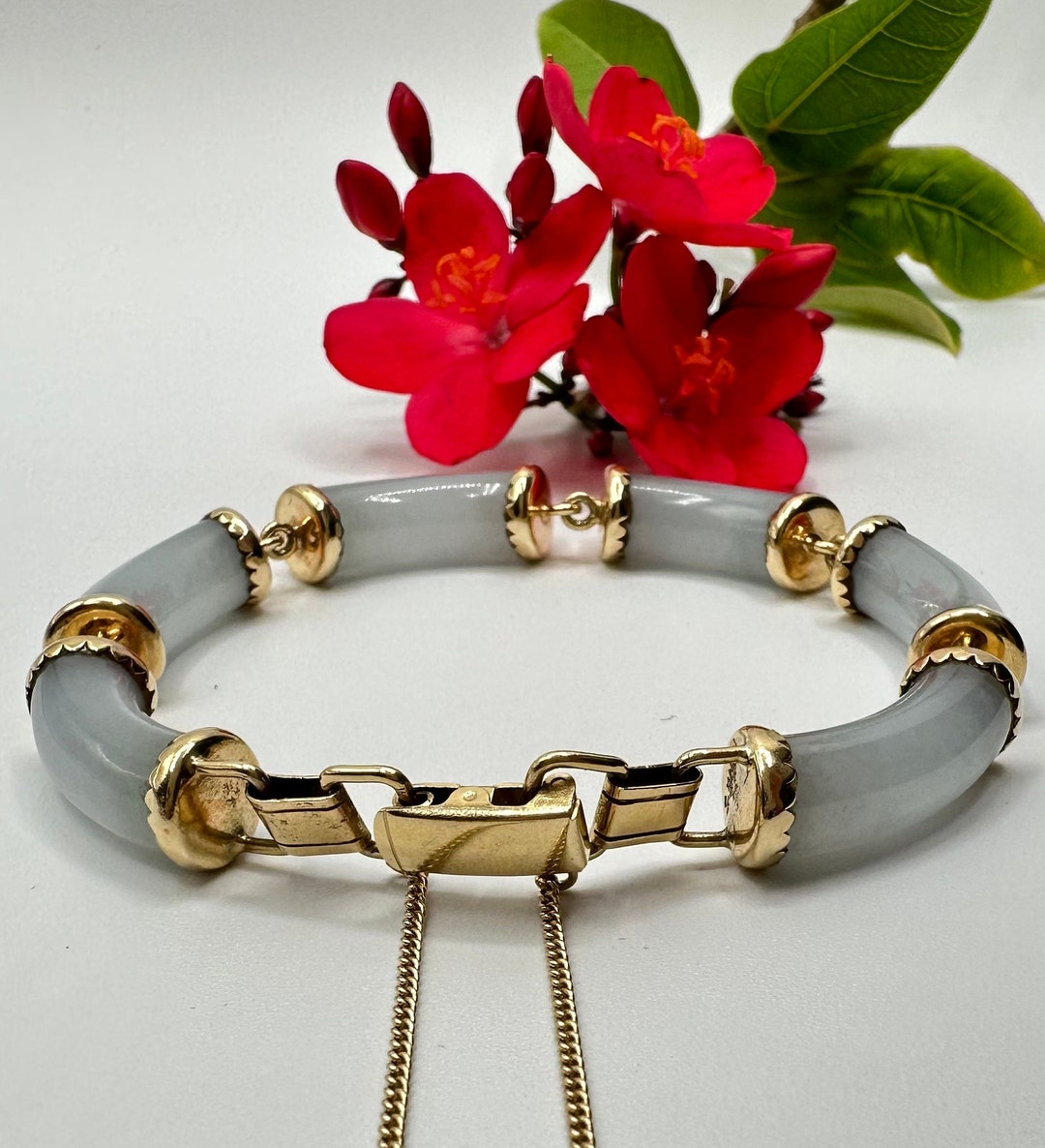 Ming Jewelry Hawaii 14k Gold Bracelet | White Jade Bracelet | Chain ...