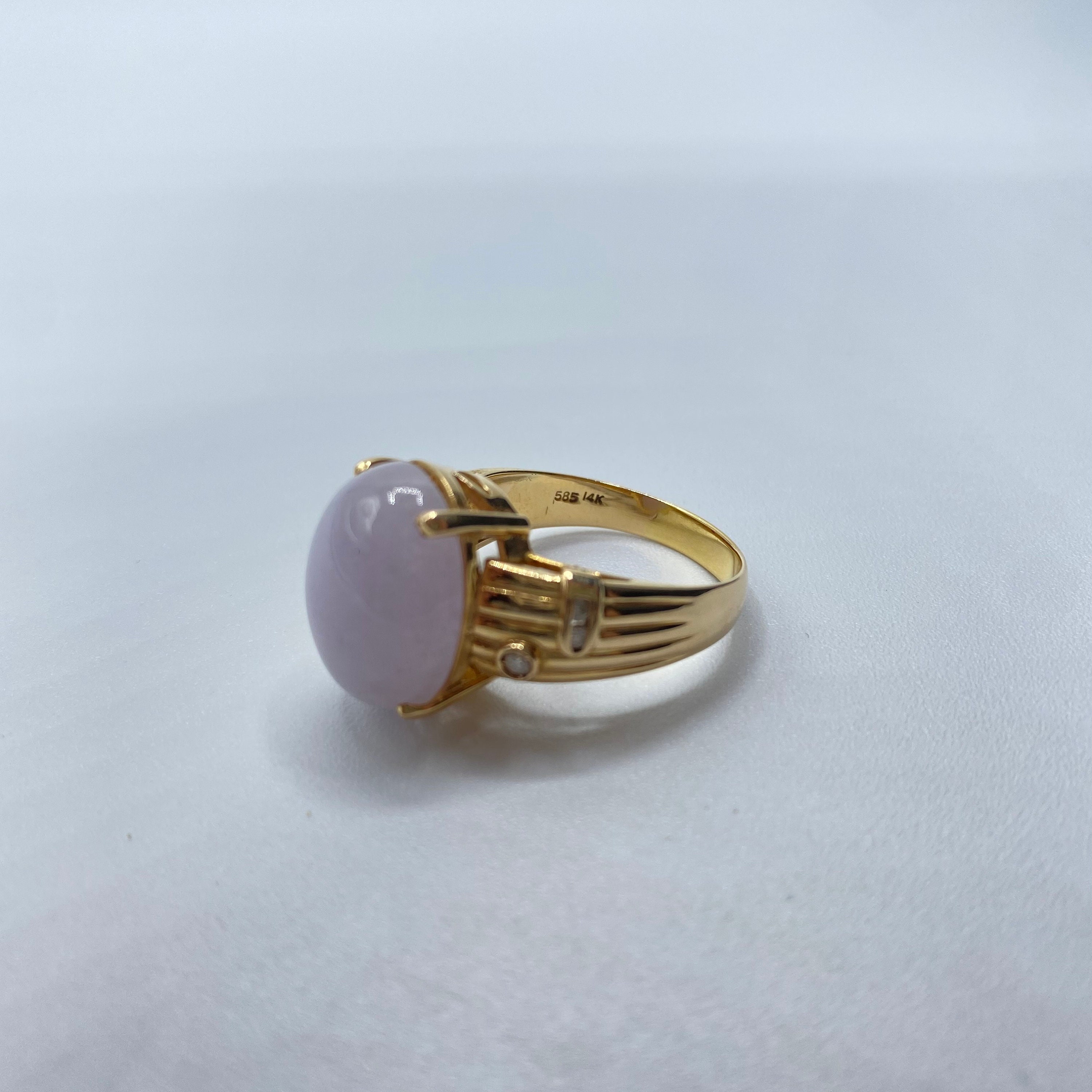 Vintage Light Lavender Jade Ring Diamond Accent 14K Yellow - Etsy