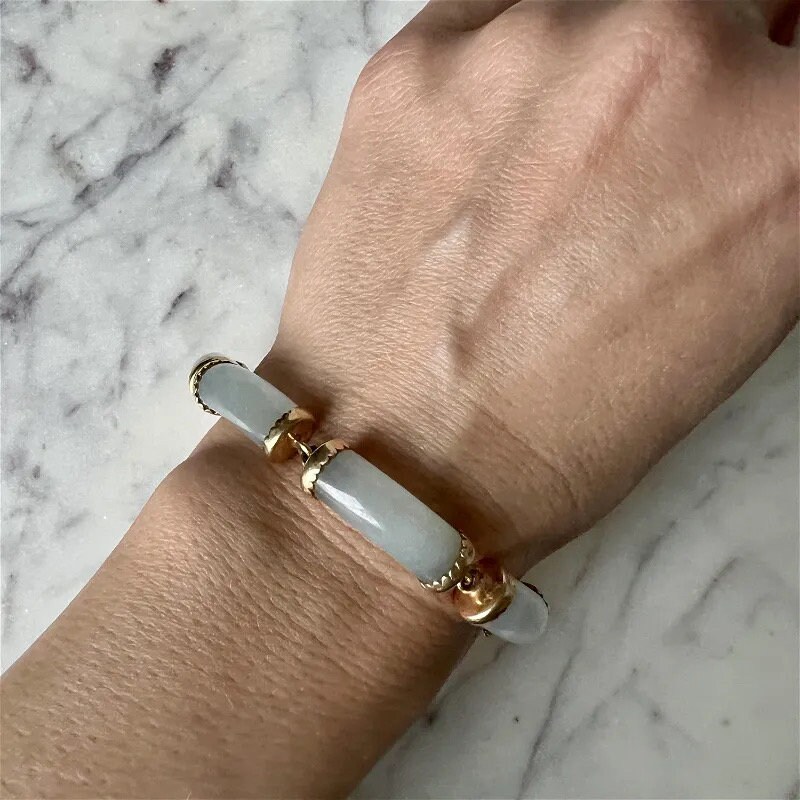 Ming Jewelry Hawaii 14k Gold Bracelet White Jade Bracelet Chain Linked ...