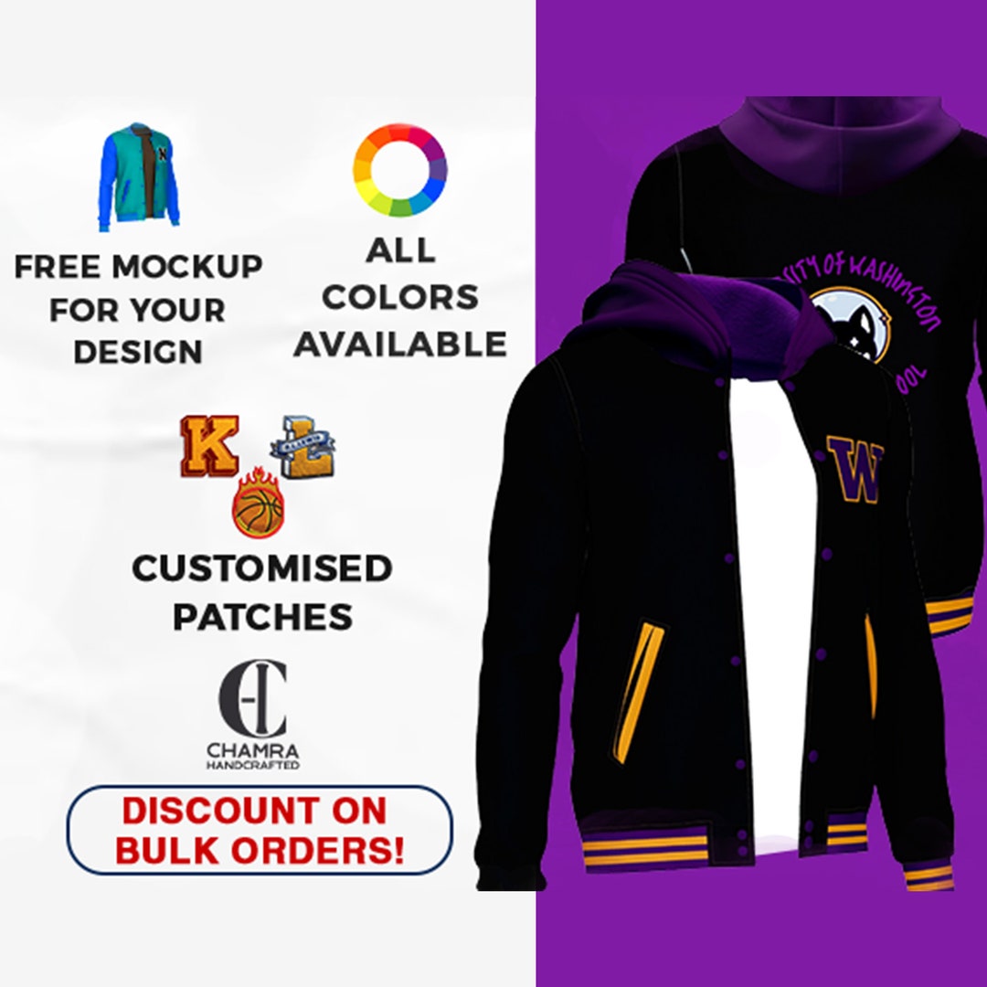 Varsity Jacket Custom With Hood for Men & Women Kids Personalised ...