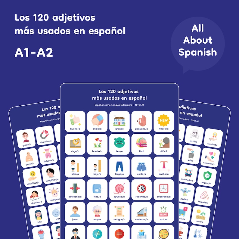 120 Most Common Spanish Adjectives | A1 Level | ELE Spanish Vocabulary ...