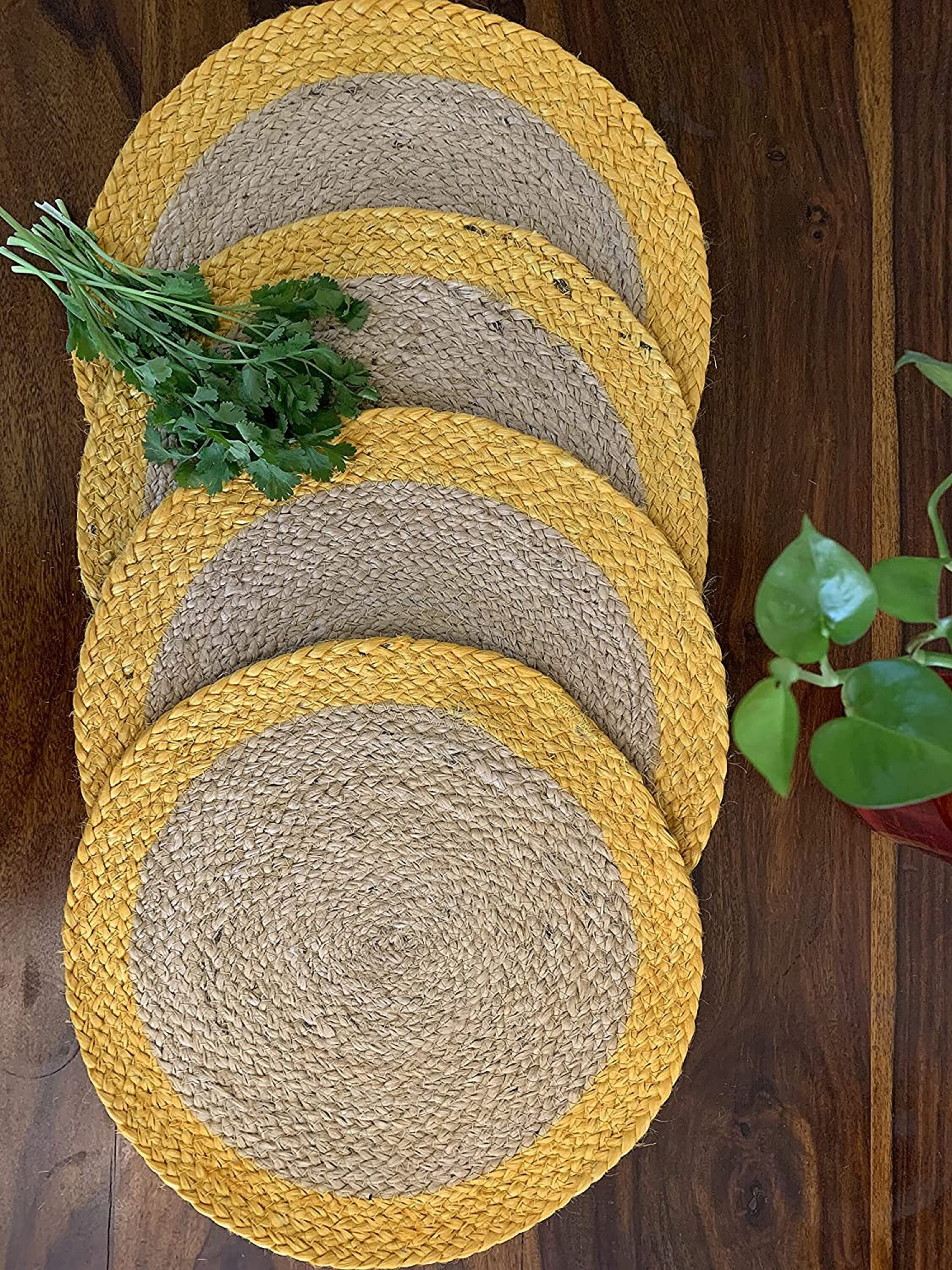 Home & Living 14” Diameter Natural Fiber Jute Hand Braided Tablemat Set ...
