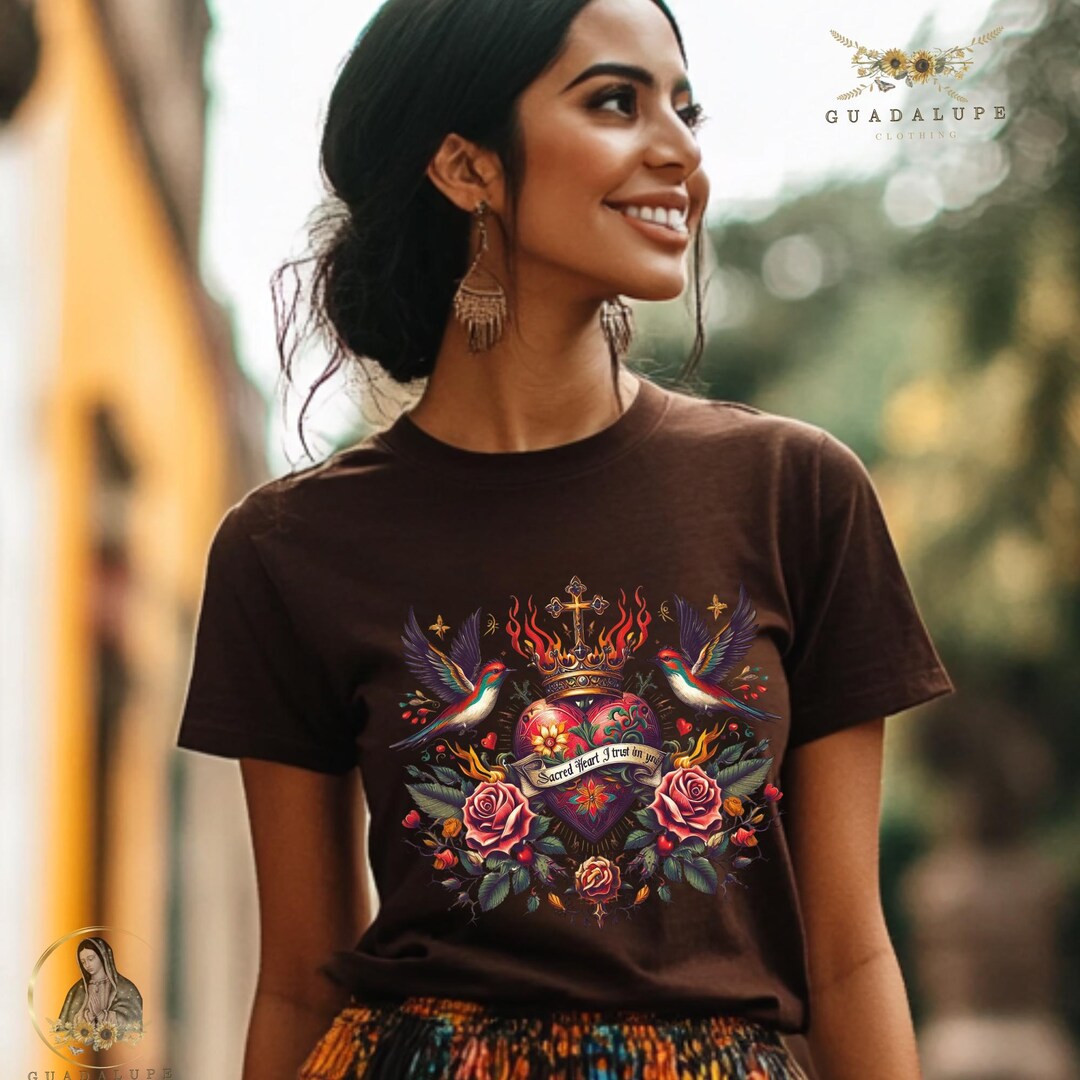 Boho Sacred Heart of Jesus Shirt, Religious-based Mexican Folk Art ...