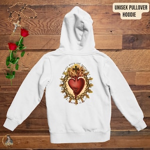 Vintage Retro Hooded Sweatshirt, Sacred Heart Hooded Top, Bible Verse ...