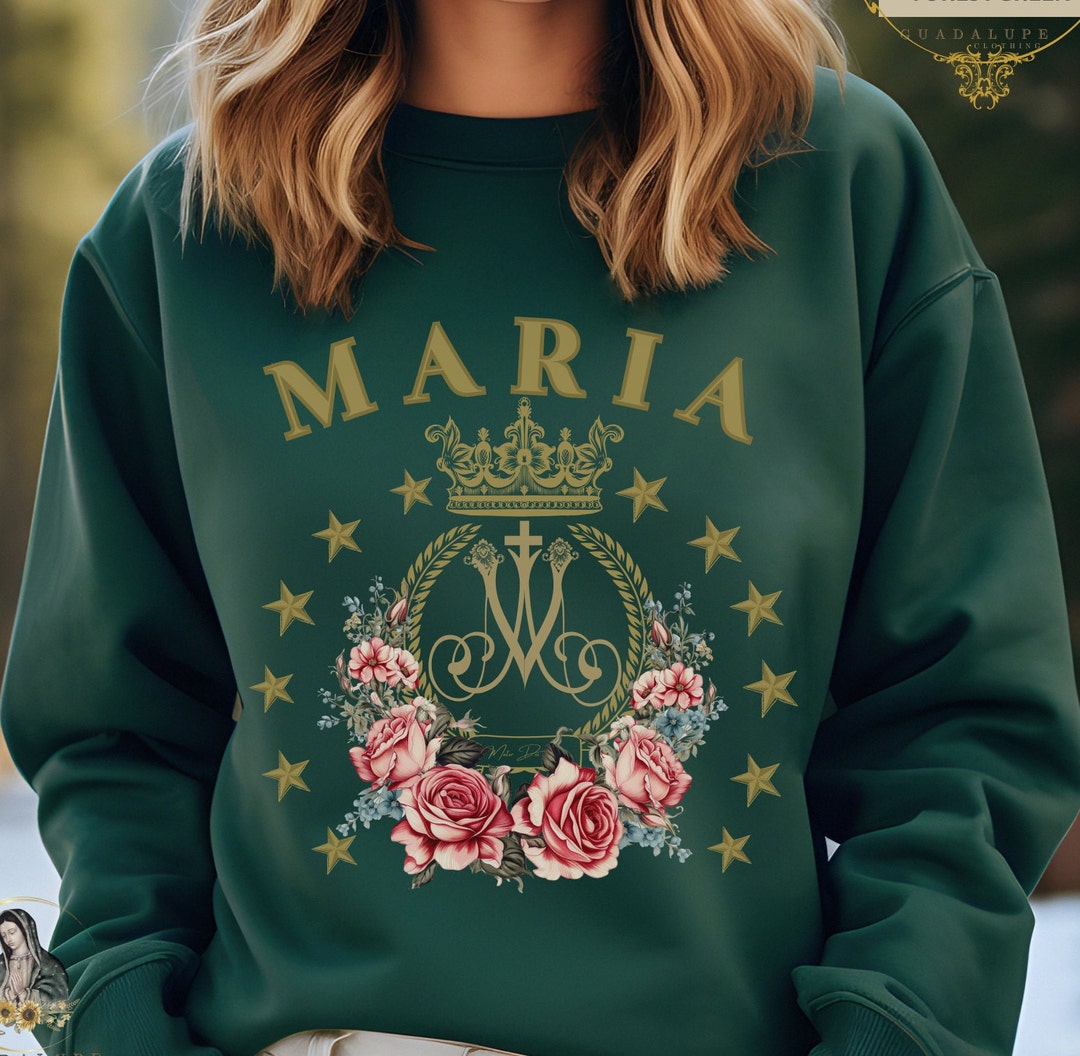 Vintage Boho Virgin Maria Sweatshirt, Marian Devotion Gift Sentimental ...