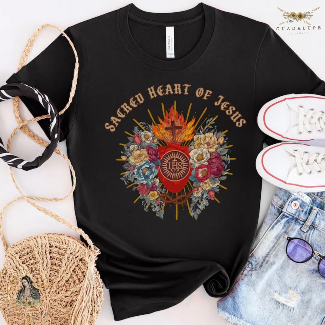 Jesus Sacred Heart T-shirt, Adult Devotional Gifts, Women Catholic T ...