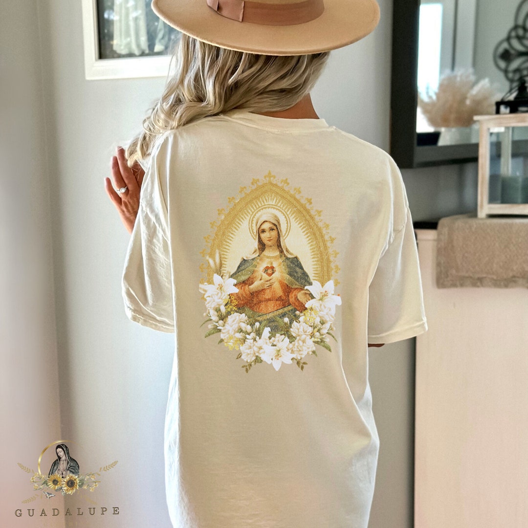 Unisex Garment-dyed Marian Devotion T-shirt, Sacred Heart Catholic ...