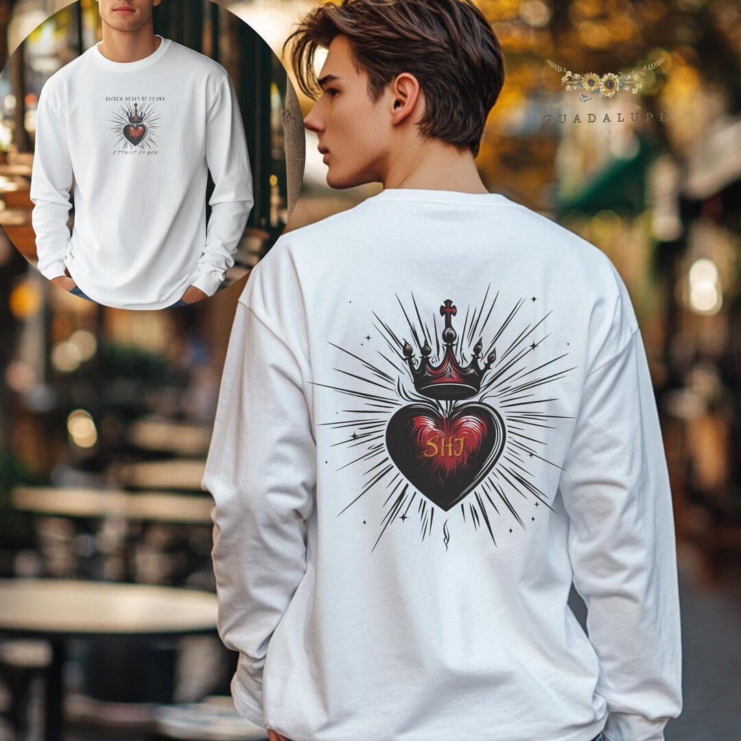 Sacred Heart of Jesus Long Sleeve Tee, Catholic T-shirt, Faith Graphic ...
