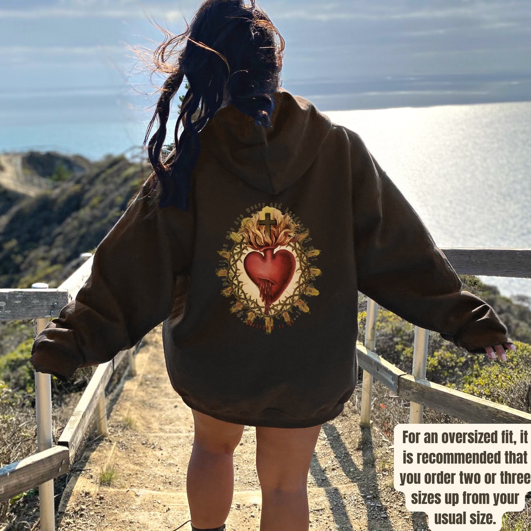 Vintage Retro Hooded Sweatshirt, Sacred Heart Hooded Top, Bible Verse ...
