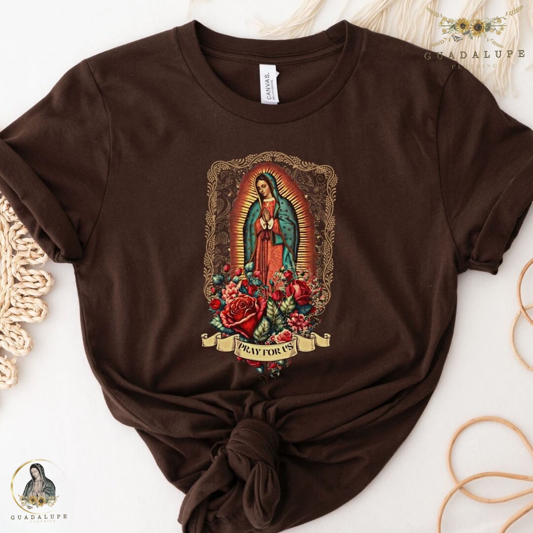 Floral Virgin Mary Tee, Our Lady of Guadalupe T Shirt, Mexican Crafts ...