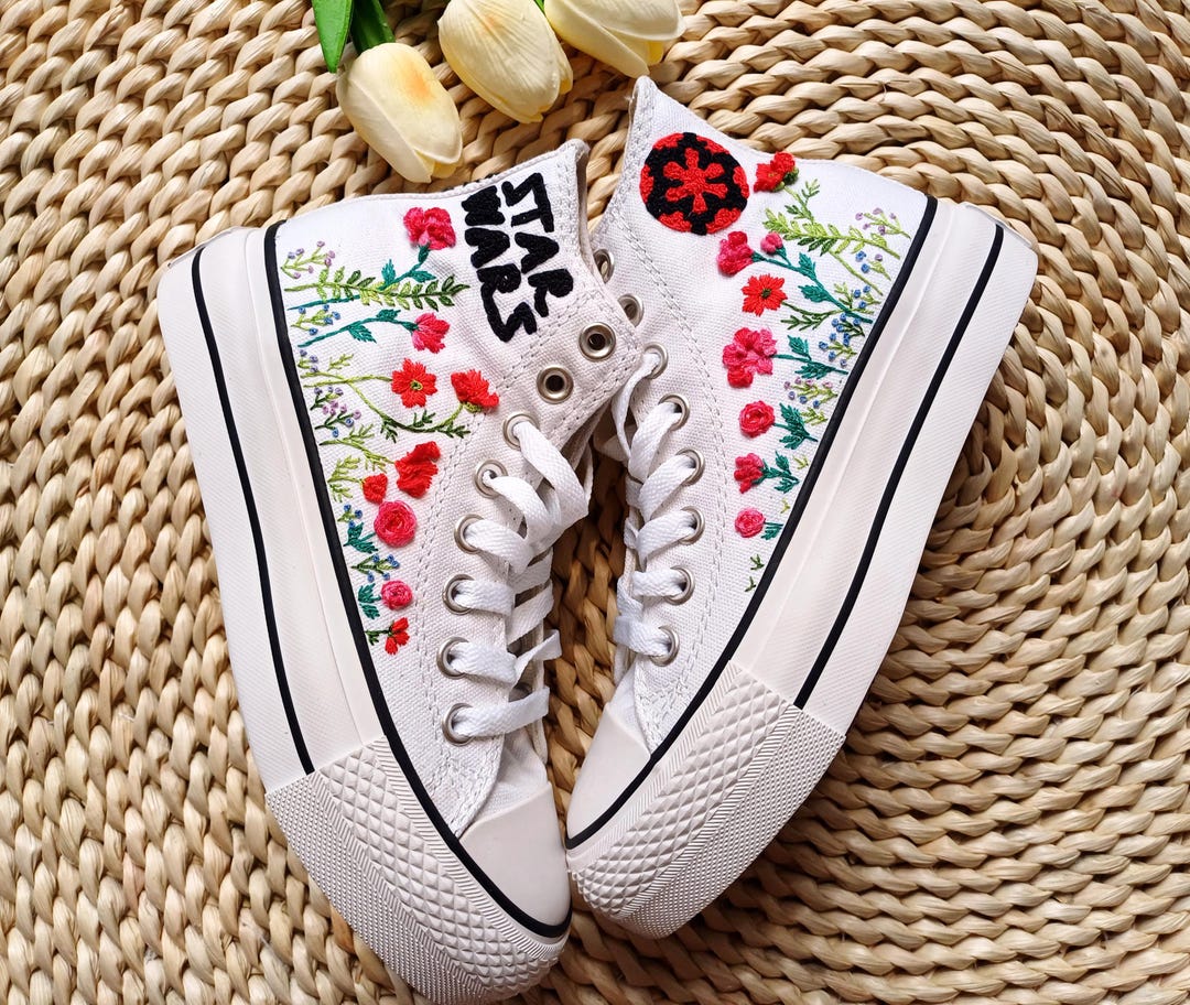 Star Wars Embroidered Converse Platform High Tops: Custom Wedding Shoes ...