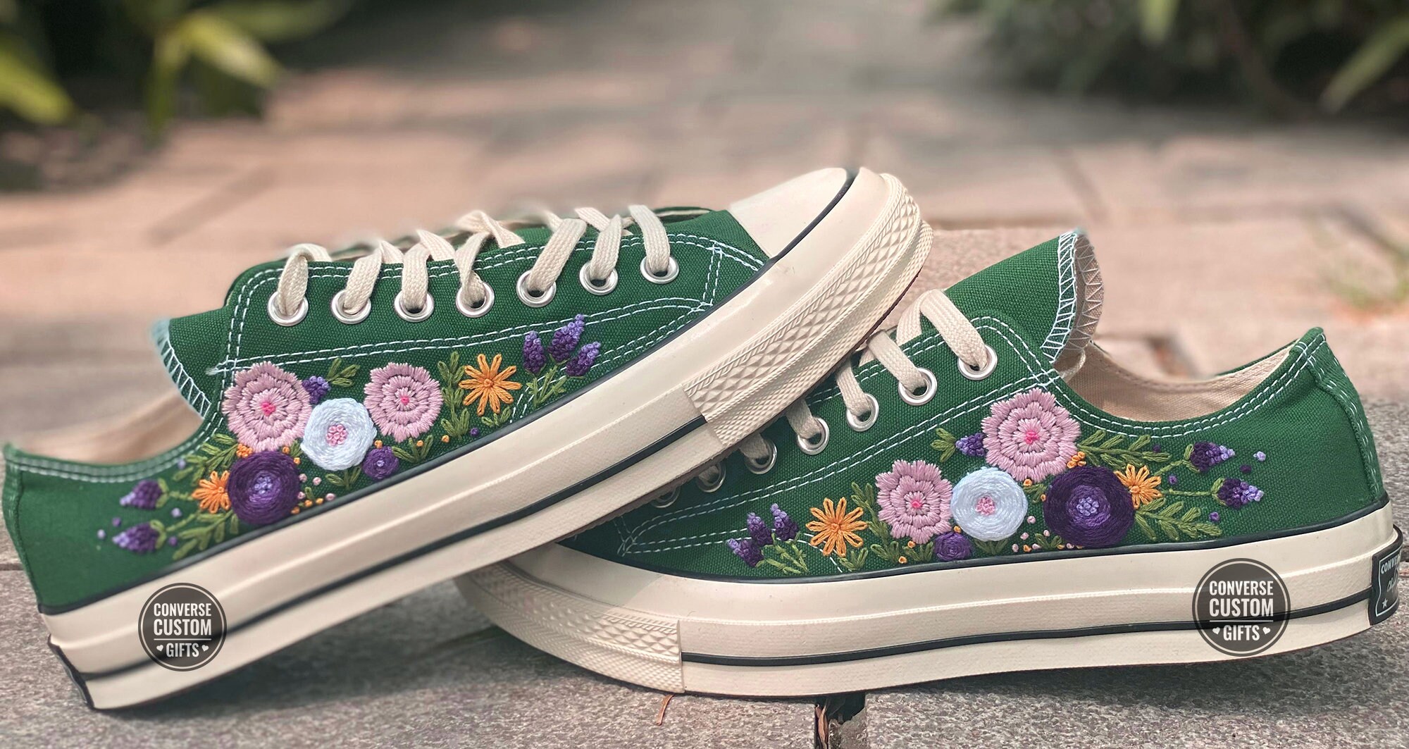 Floral Embroidered Converse Low-top Shoes: Custom Hand-stitched ...