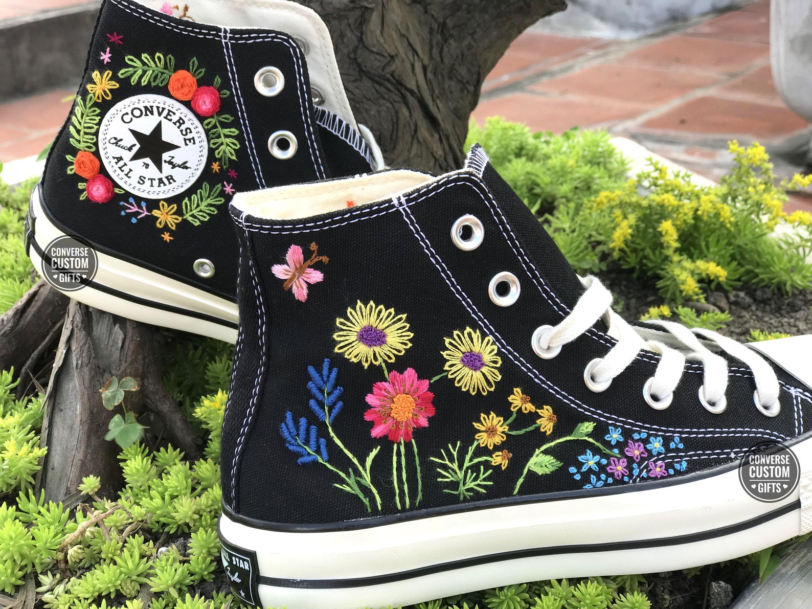 Embroidered Converse/ Converse Embroidered Flowers/ Converse - Etsy