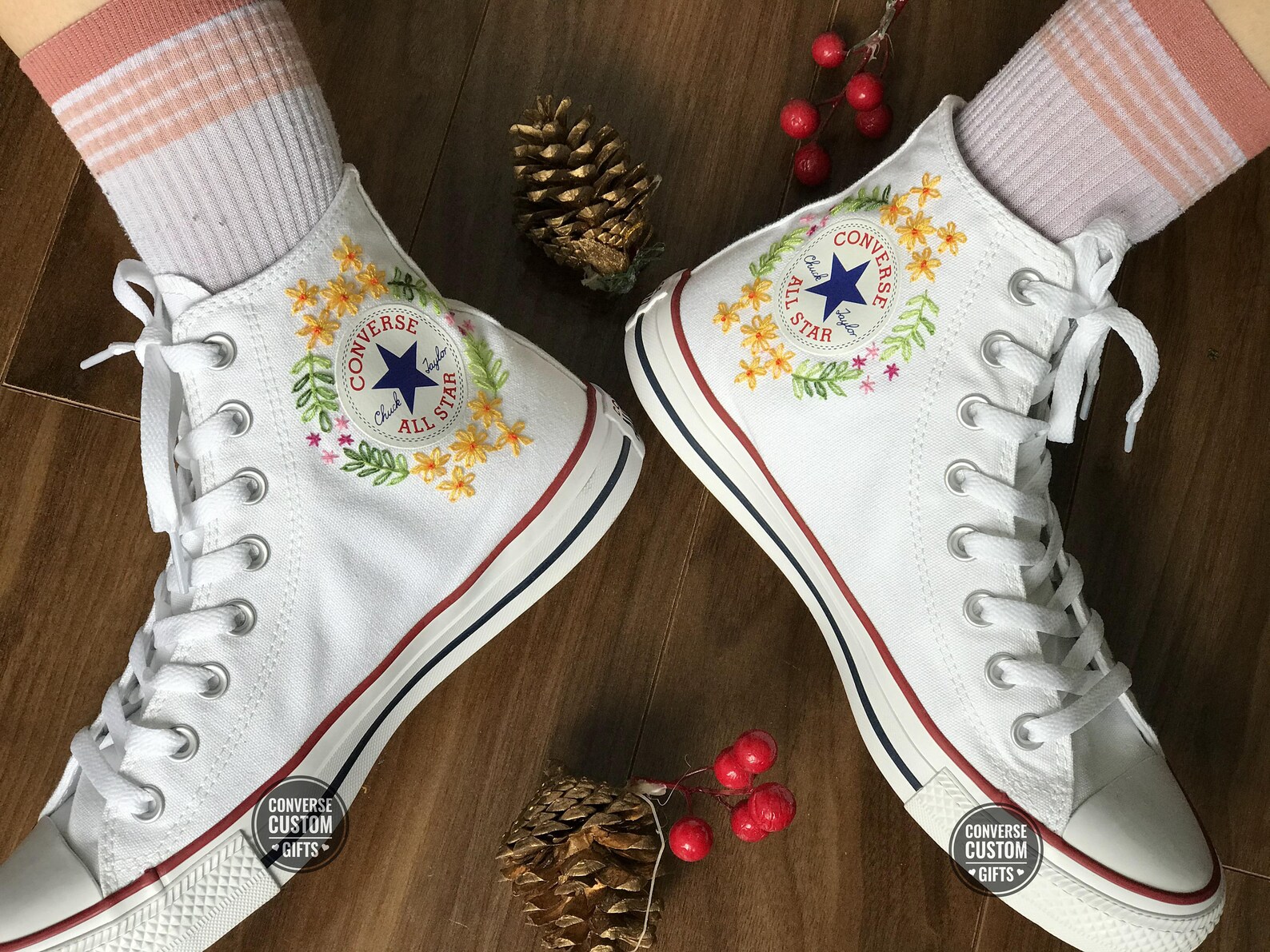 Custom Floral Embroidered Converse High Tops - Etsy