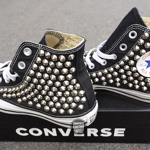 Black Studded Converse High Tops/ Studded Converse Shoes Black High Top ...