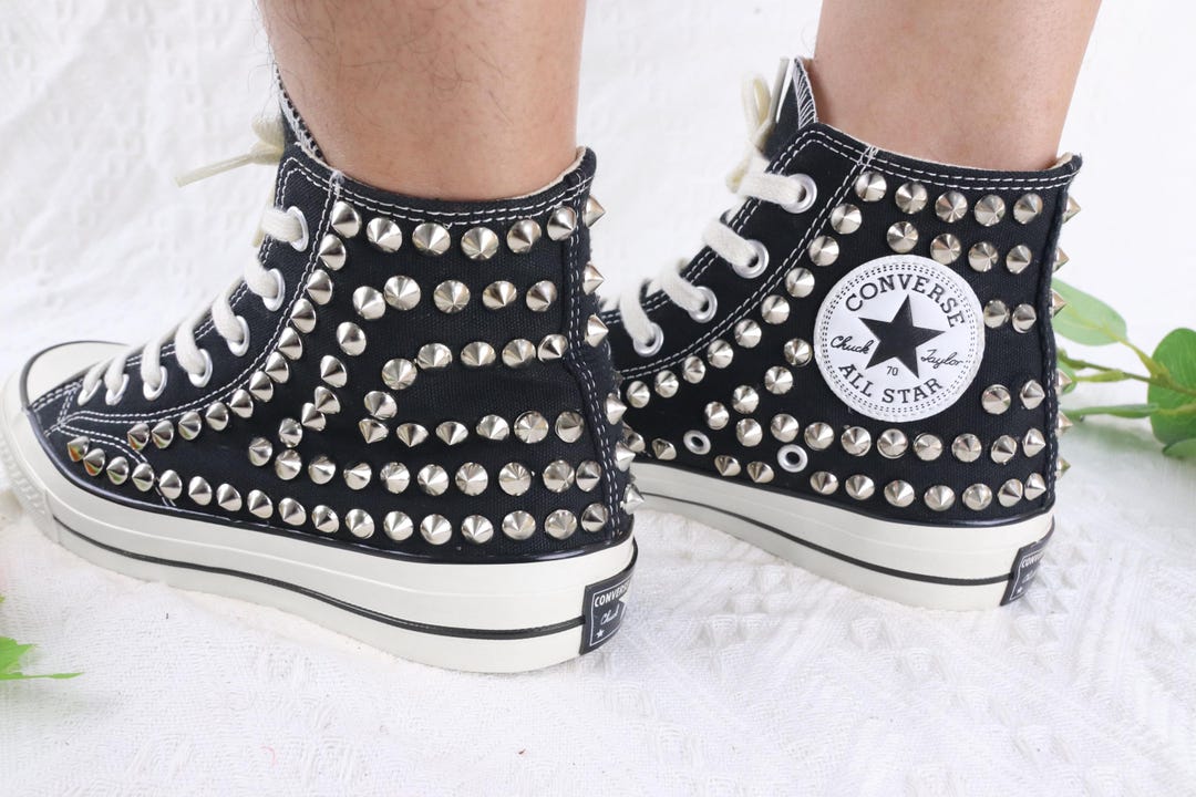 Women's Black Studded Sneakers, Men's Black Studded Sneakers/ Studded ...