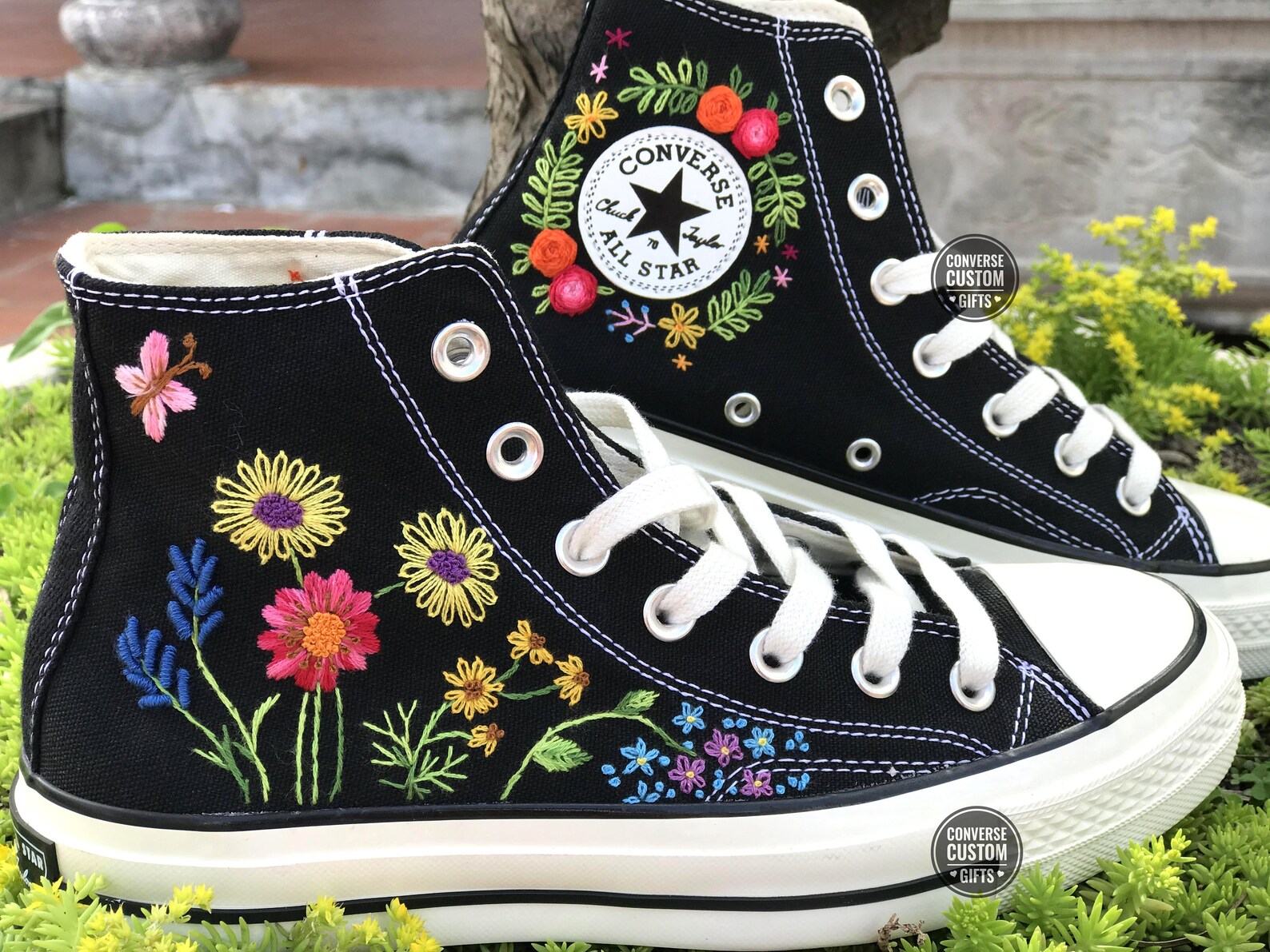 Embroidered Converse/ Converse Embroidered Flowers/ Converse - Etsy