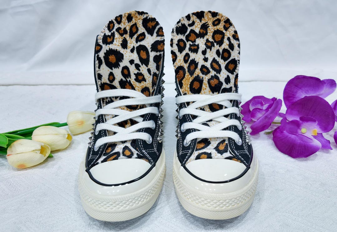 Converse Punk Rock Leopard Print High Top With Studs,custom Converse ...