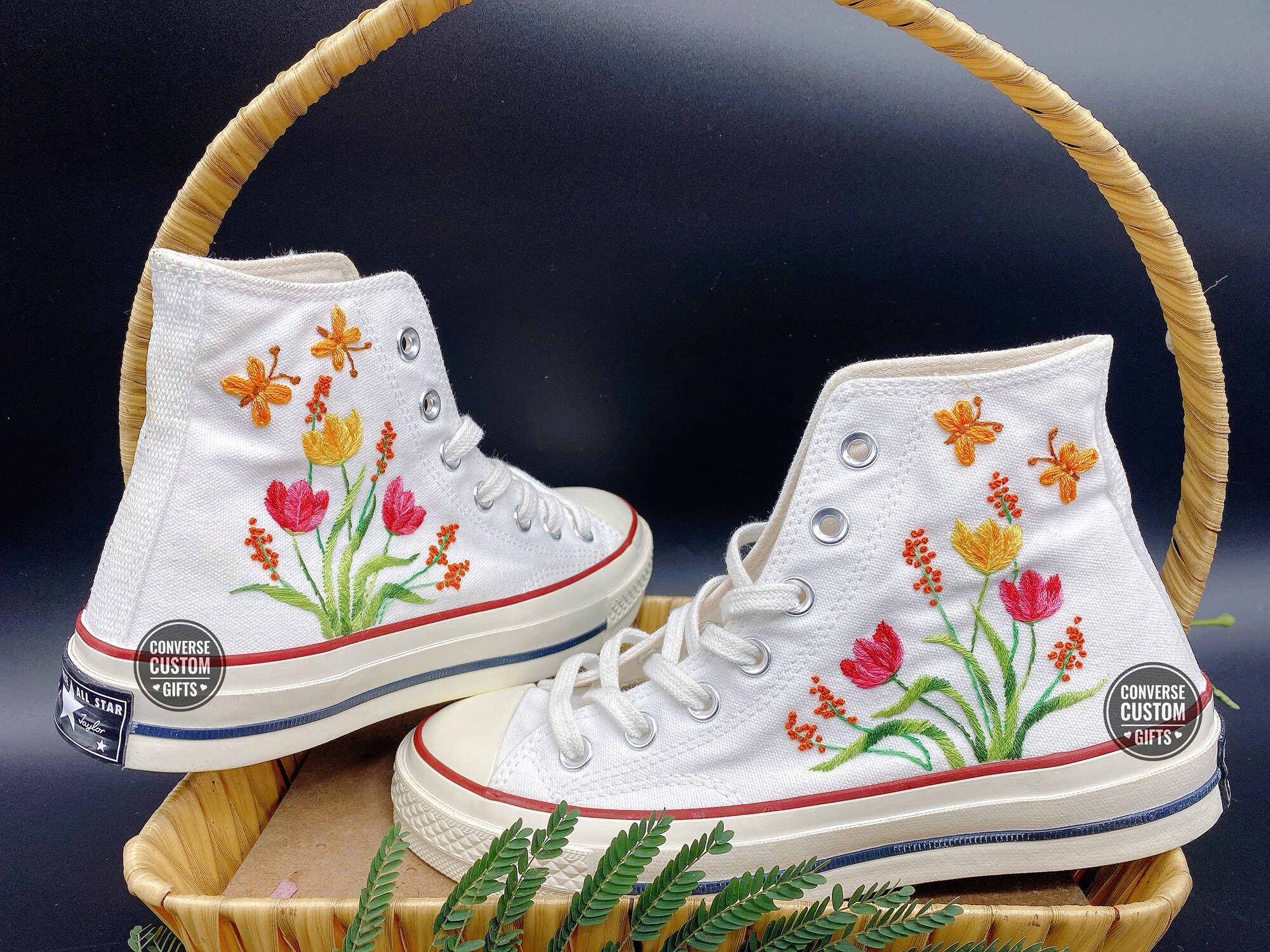 Floral Embroidered Converse Shoes: Custom Hand-stitched Sneakers - Etsy