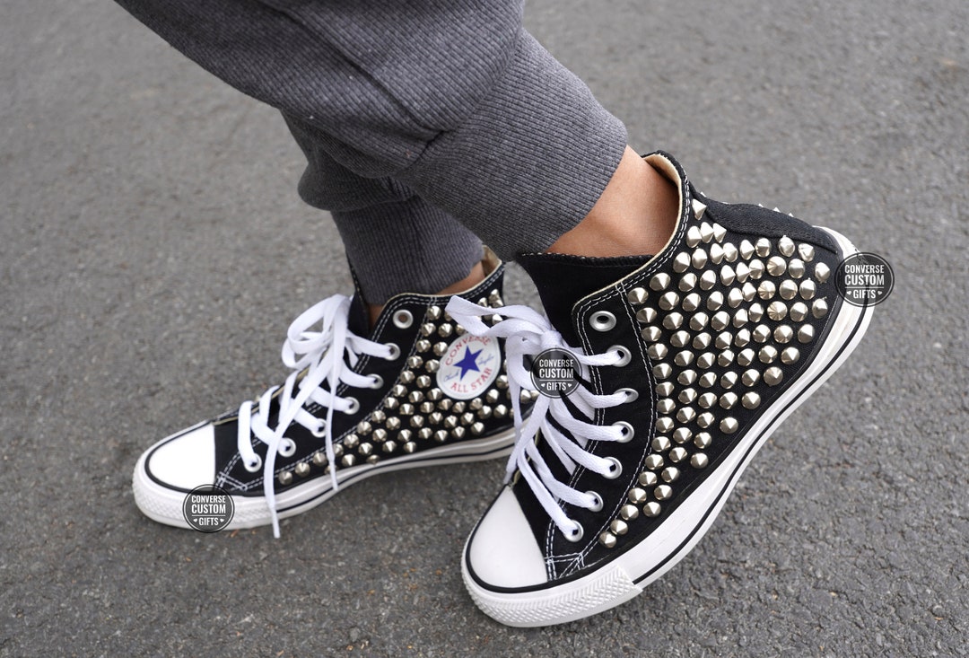Black Studded Converse High Tops/ Studded Converse Shoes Black High Top ...