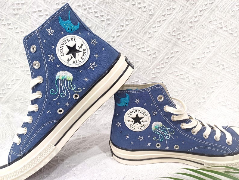 High-top Converse Shoes With Ocean Scene Embroidery/ Embroidered ...