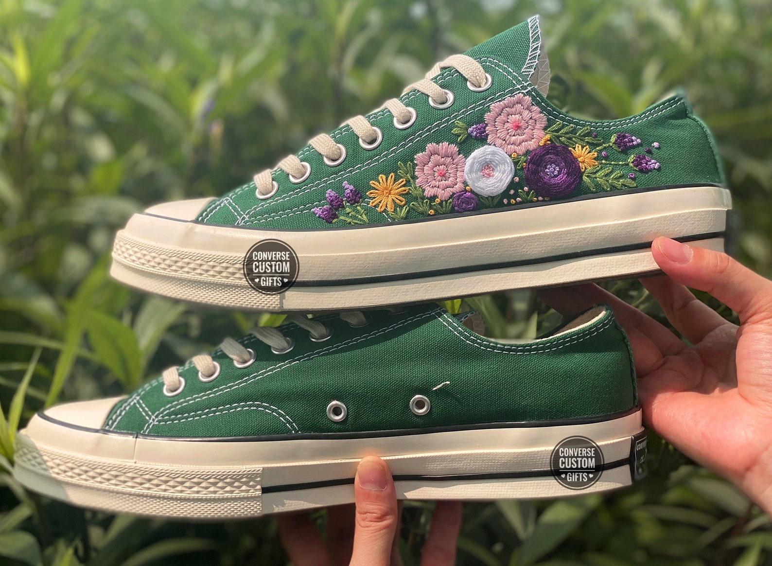 Floral Embroidered Converse Low-top Shoes: Custom Hand-stitched ...