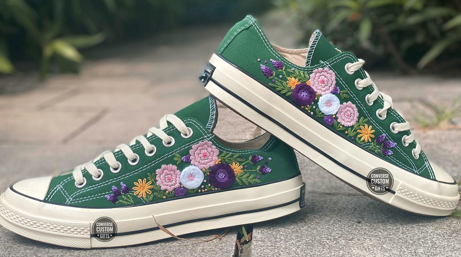 Floral Embroidered Converse Low-top Shoes: Custom Hand-stitched ...