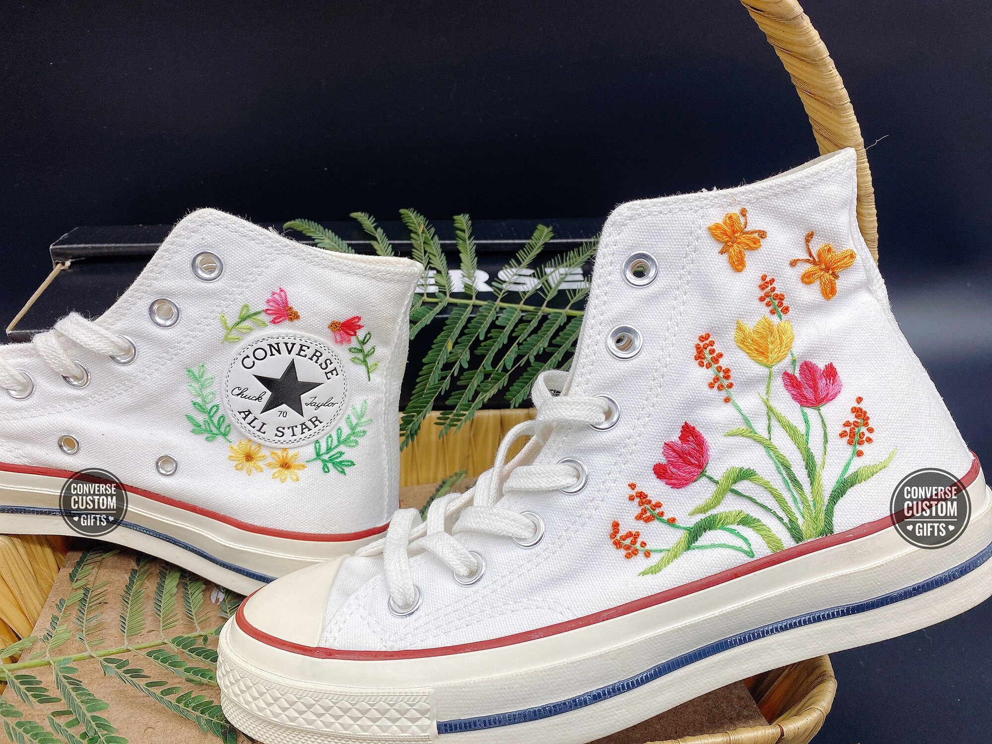 Floral Embroidered Converse Shoes: Custom Hand-stitched Sneakers - Etsy