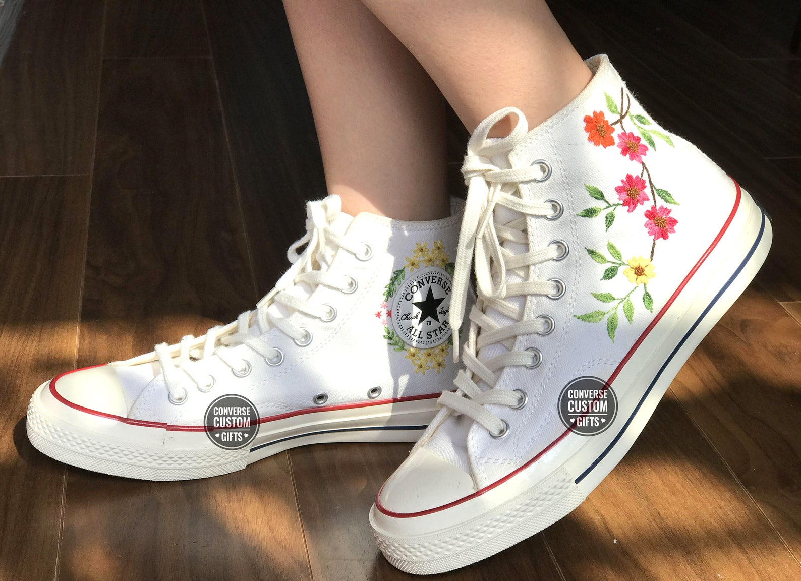 Embroidered Converse/ Converse Custom Flower Peach Blossom - Etsy