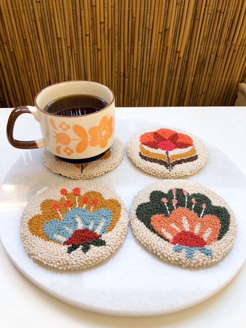 Punch Needle Coasters Tufted Coaster Drink Coasters Home - Etsy