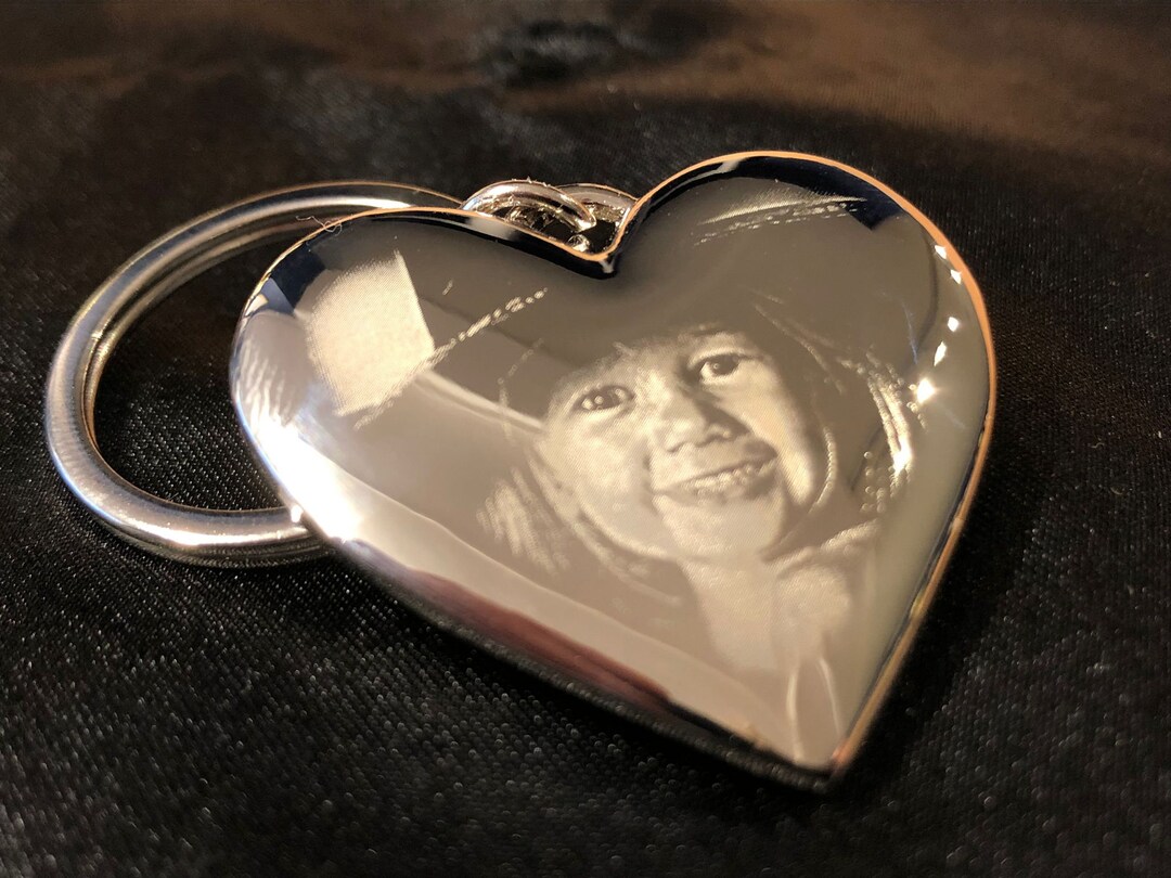 Personalised Photo Engraved Heart Keyring Gift for Him Her Keychain ...