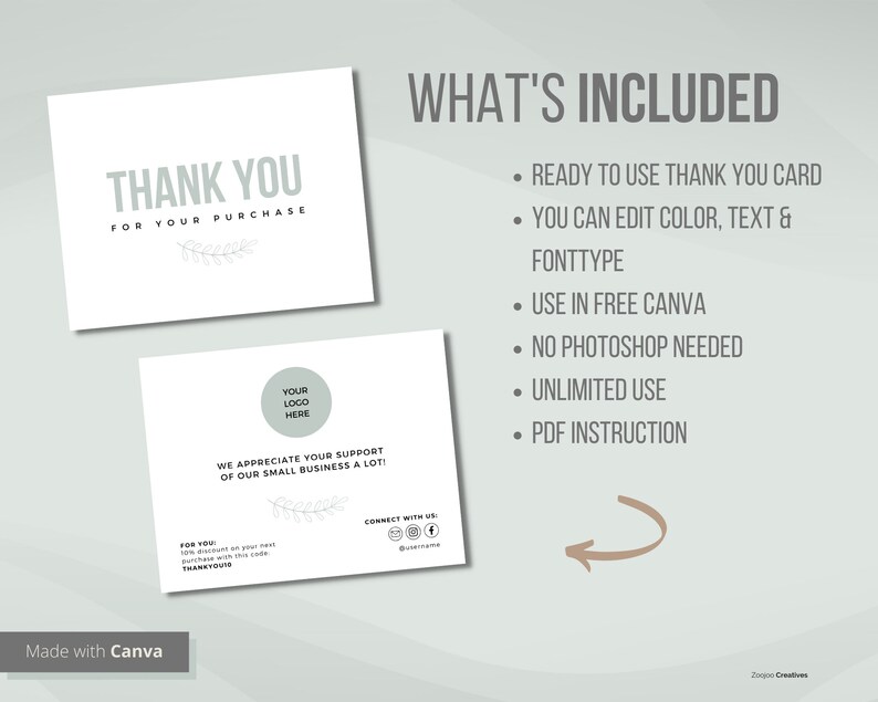 Thank You Card, Business Thank You Card, Customizable Thank You ...